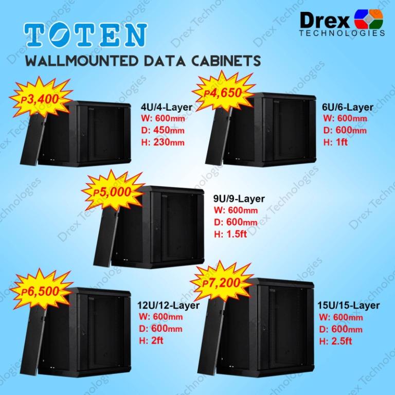 Toten Wall mount Data Server Rack | Data Cabinet 4U 6U 9U 12U 15U 32U 42U, Computers & Tech ...