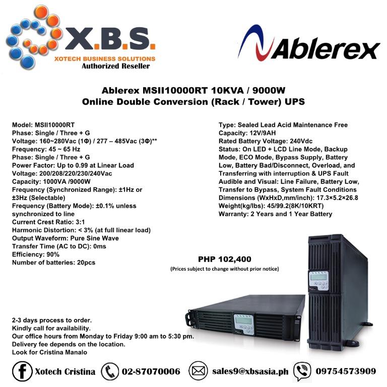Ablerex MSII10000RT 10KVA / 9000W Online Double Conversion (Rack ...