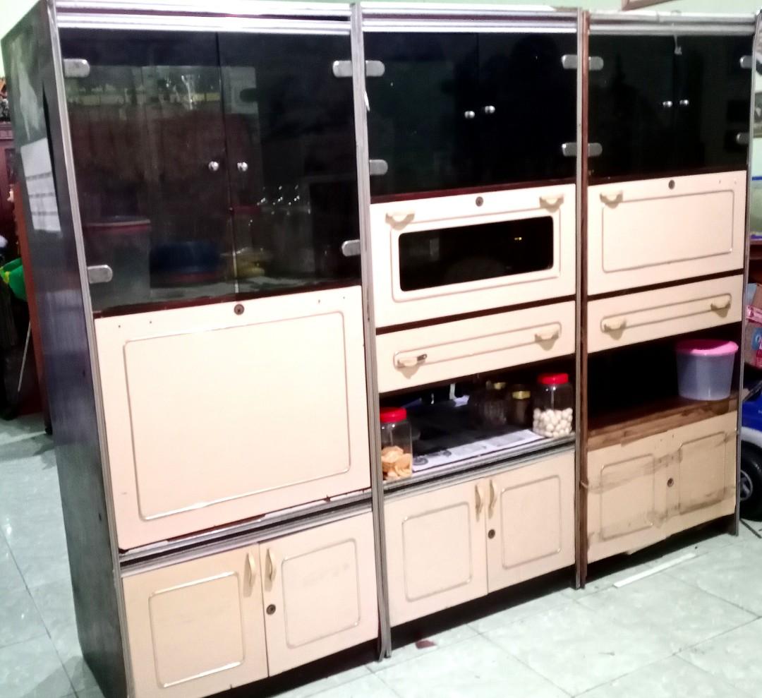 Buffet 3 lemari kaca lawas 2,5 m Melamin tebal 2 cm, bermuka 2, Antik ...