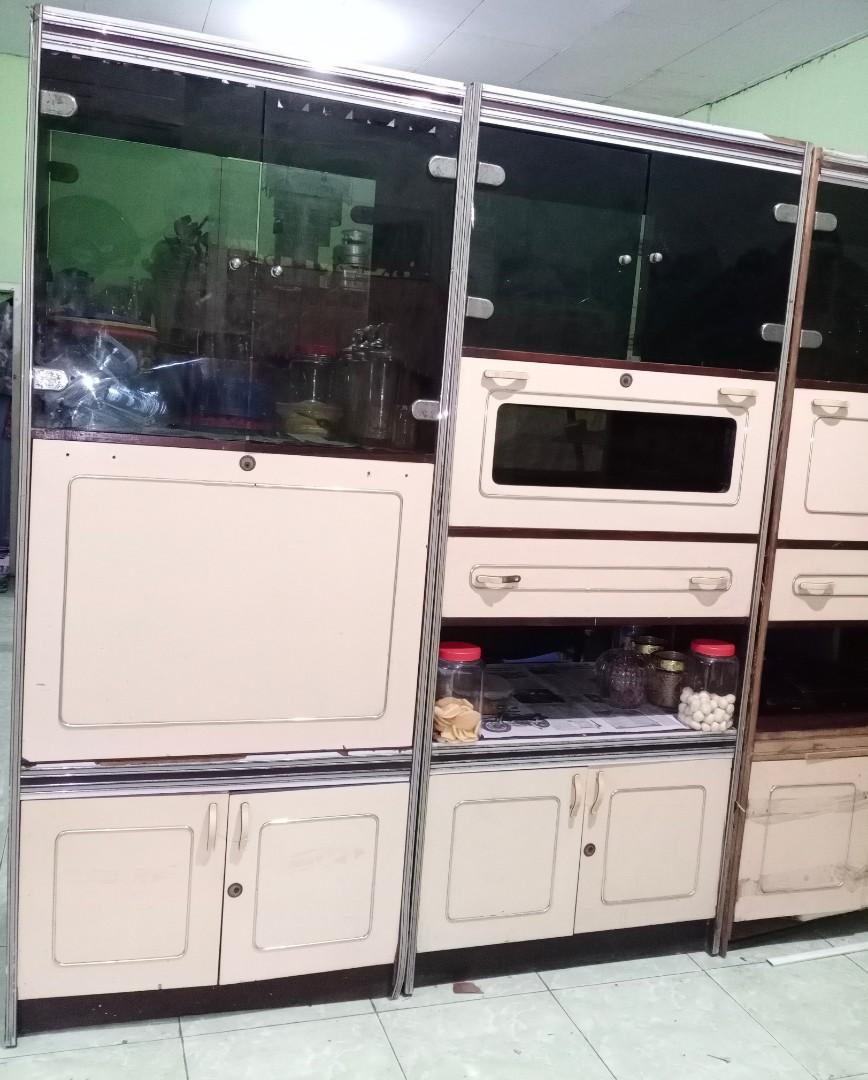 Buffet 3 lemari kaca lawas 2,5 m Melamin tebal 2 cm, bermuka 2, Antik ...