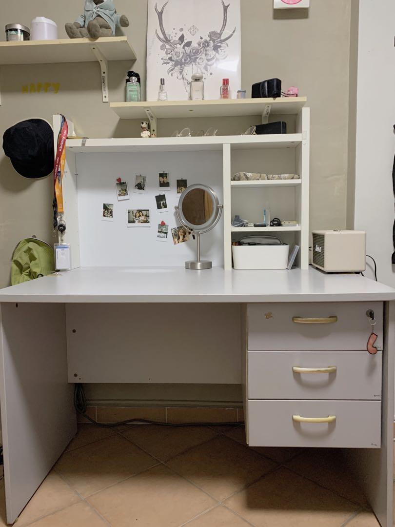 Grey Study Table with Cabinets and Tabletop Organizer, Furniture & Home ...
