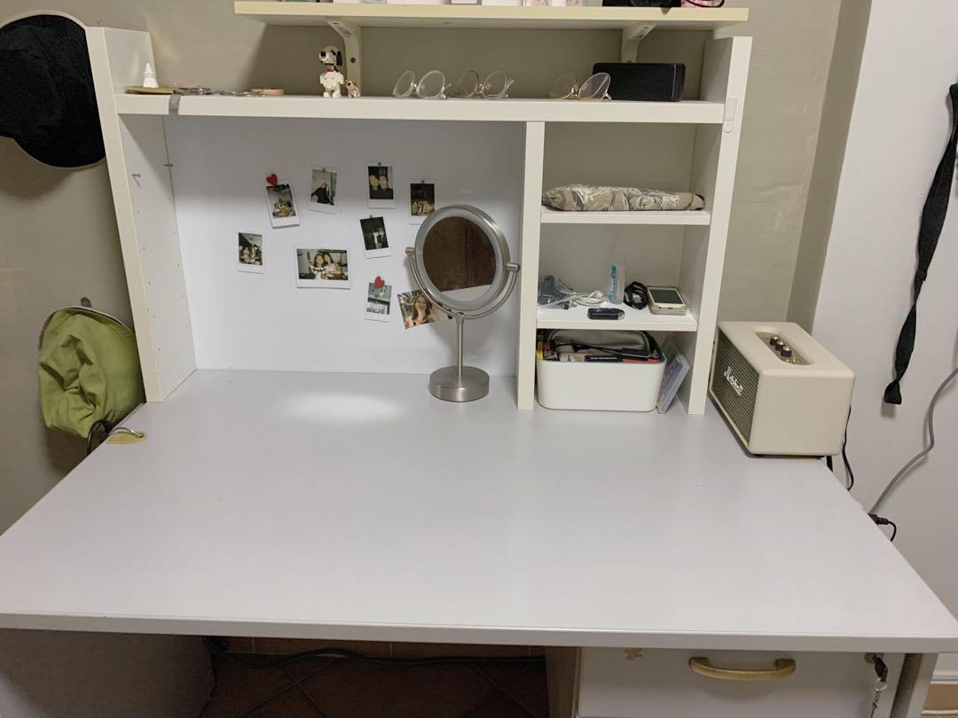 Grey Study Table with Cabinets and Tabletop Organizer, Furniture & Home ...