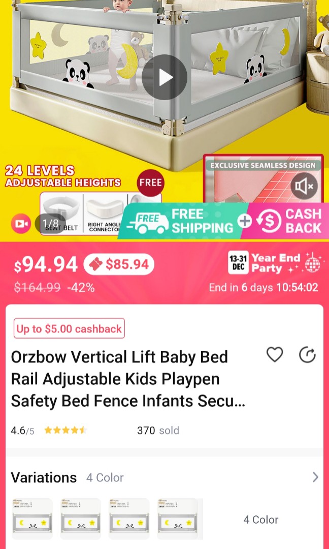 Orzbow Vertical Lift Baby Bed Rail Adjustable, Babies & Kids, Maternity ...