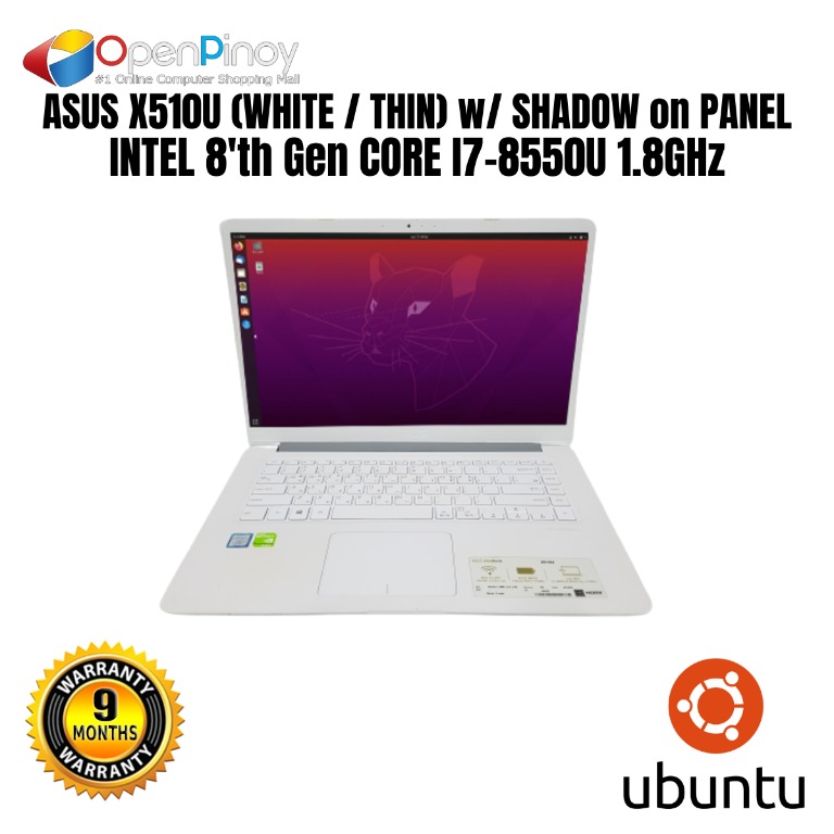 Pre-owned ASUS X510U (WHITE / THIN) w/ SHADOW on PANELINTEL 8'th Gen ...