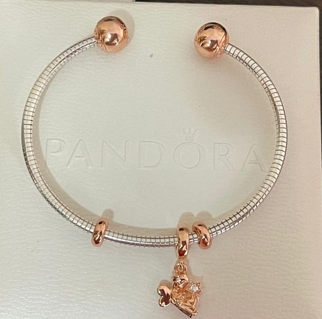 ‼️SALE‼️AUTHENTIC PANDORA TWO TONE OPEN BANGLE with Angel Charm‼️ ...