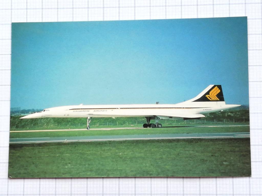 SIA Concorde Airplane taking off on the runway postcard. (S'pore 1970's ...