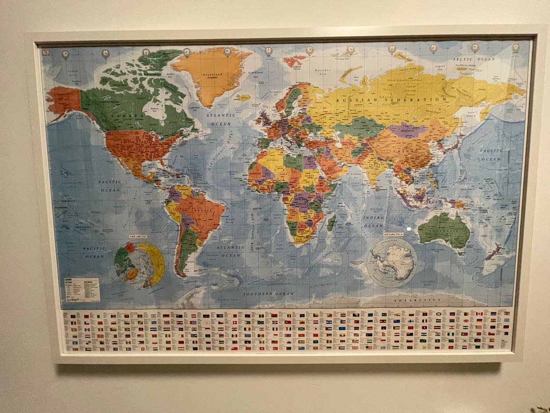 WORLD MAP INCL. FRAME, Furniture & Home Living, Home Decor, Wall Decor ...