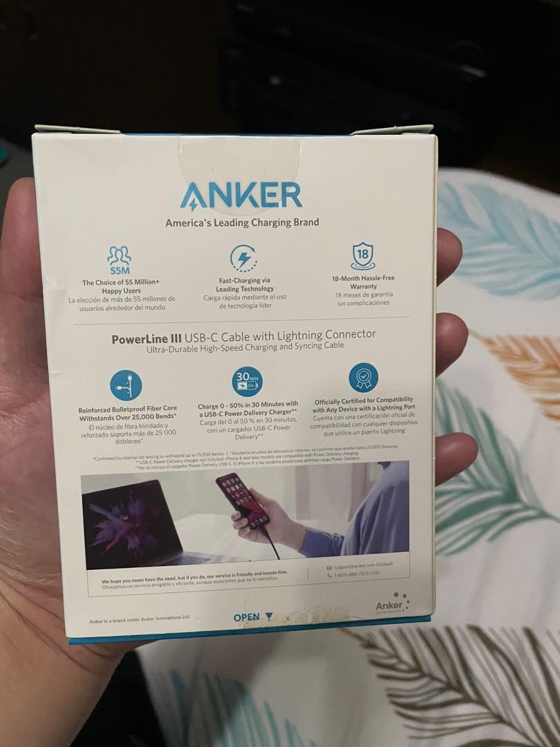 ANKER POWERLINE 3 USB C CABLE WITH LIGHTNING CONNECTOR, Computers ...
