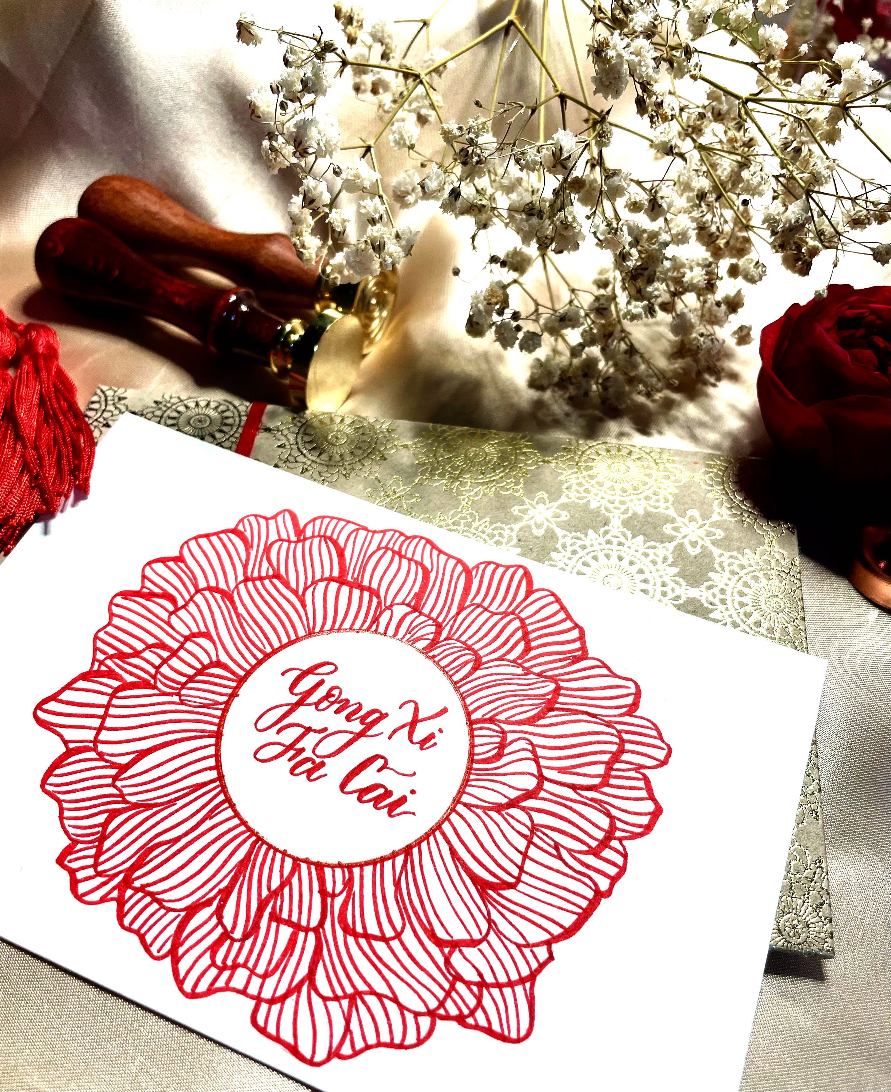 Calligraphy Cards, CNY cards, unique hand drawing card, unique design ...