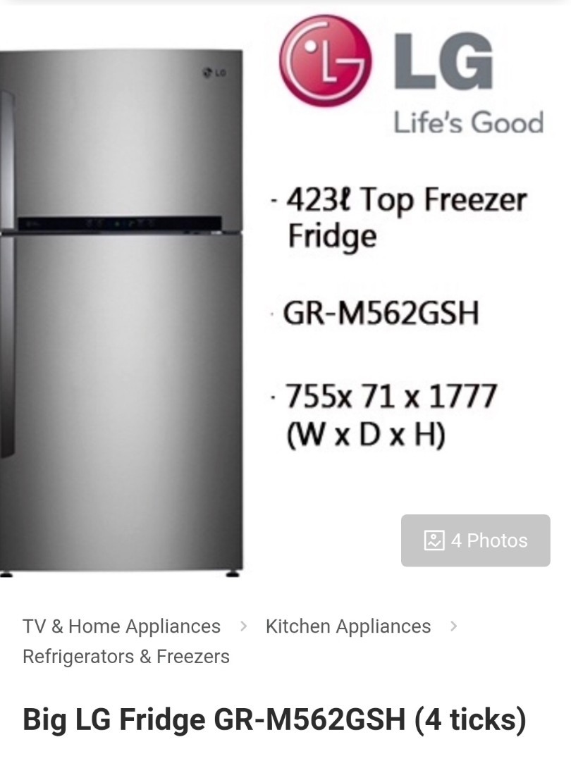 LG FRIDGE with 4 ticks, TV & Home Appliances, Kitchen Appliances ...