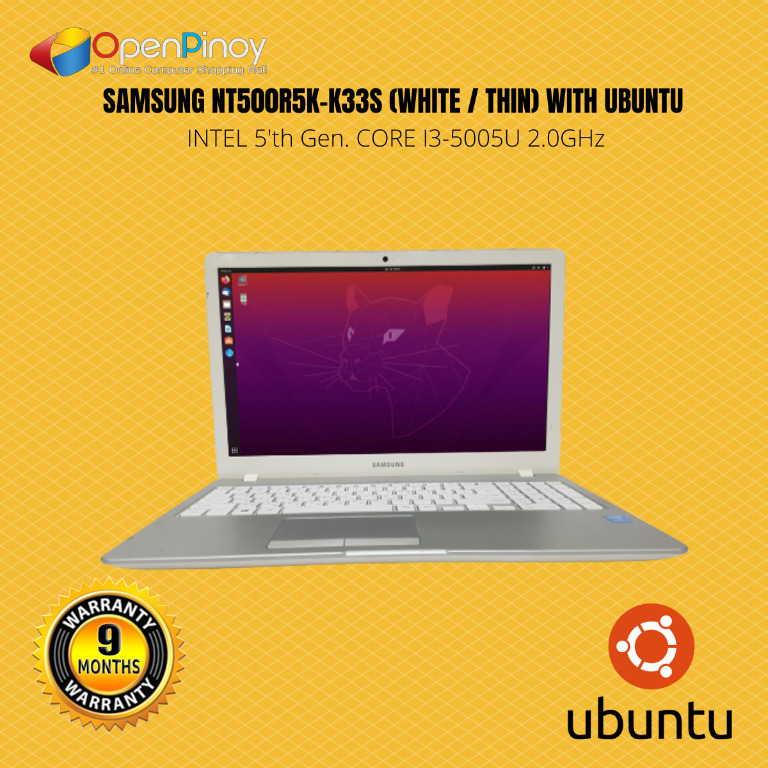 Pre-Owned : SAMSUNG NT500R5K-K33S (WHITE / THIN) WITH UBUNTU INTEL 5'th Gen. CORE I3-5005U 2 ...