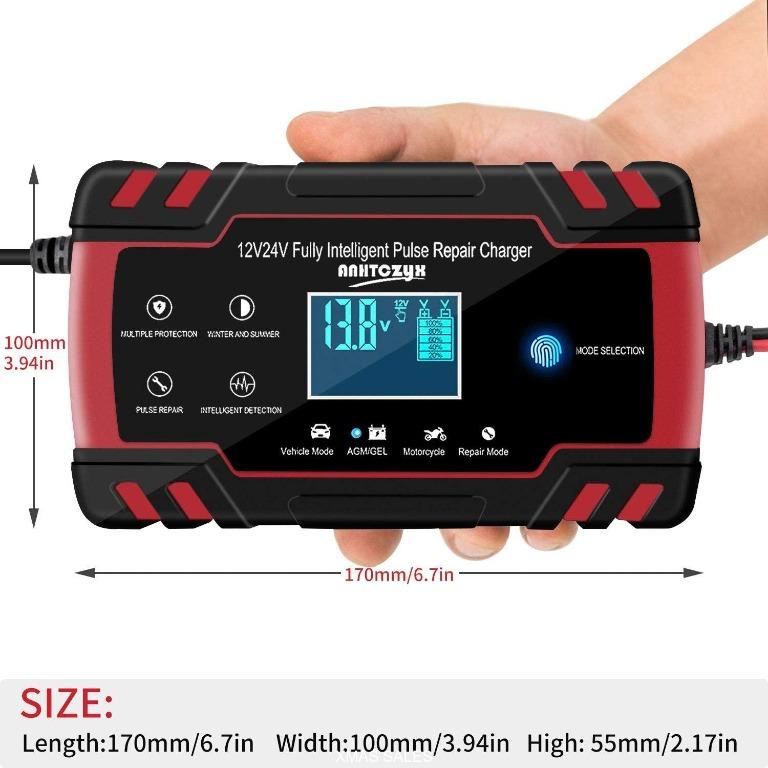 !Sale! ANHTCZYX Car Battery Charger, 12V 8A/24V 4A, suitable for golf ...