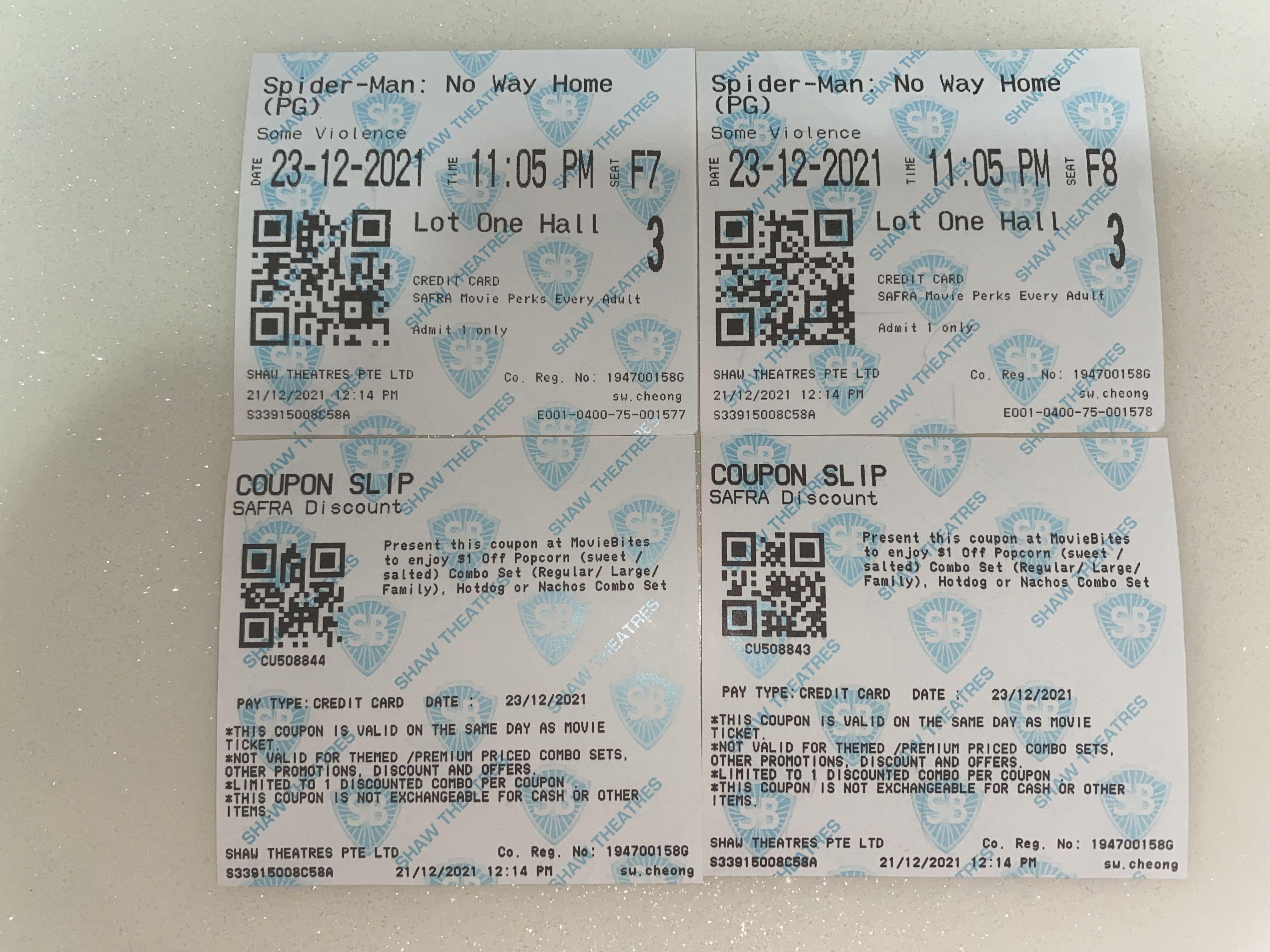Spiderman: No Way Home Movie Ticket (2 Tickets Available) (23/12/21 ...