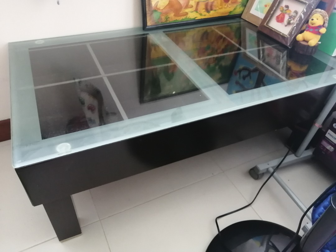 Storage glass table, Furniture & Home Living, Furniture, Tables & Sets ...