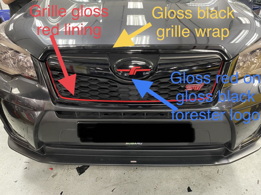 Subaru Forester car gloss black front grille, gloss red lining & red on ...