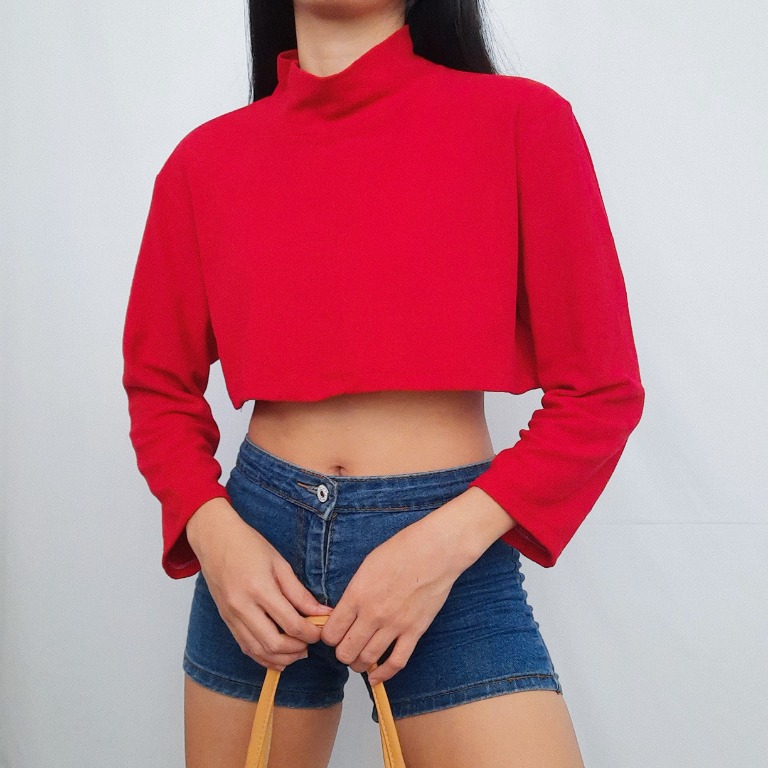 UNIQLO Red Cropped Top, Women's Fashion, Tops, Longsleeves on Carousell