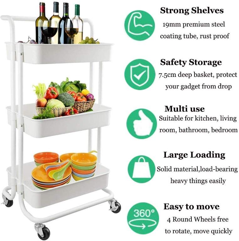 [iDS] Full Steel 3 Tier Kitchen Storage Trolley Cart Rolling Utility ...