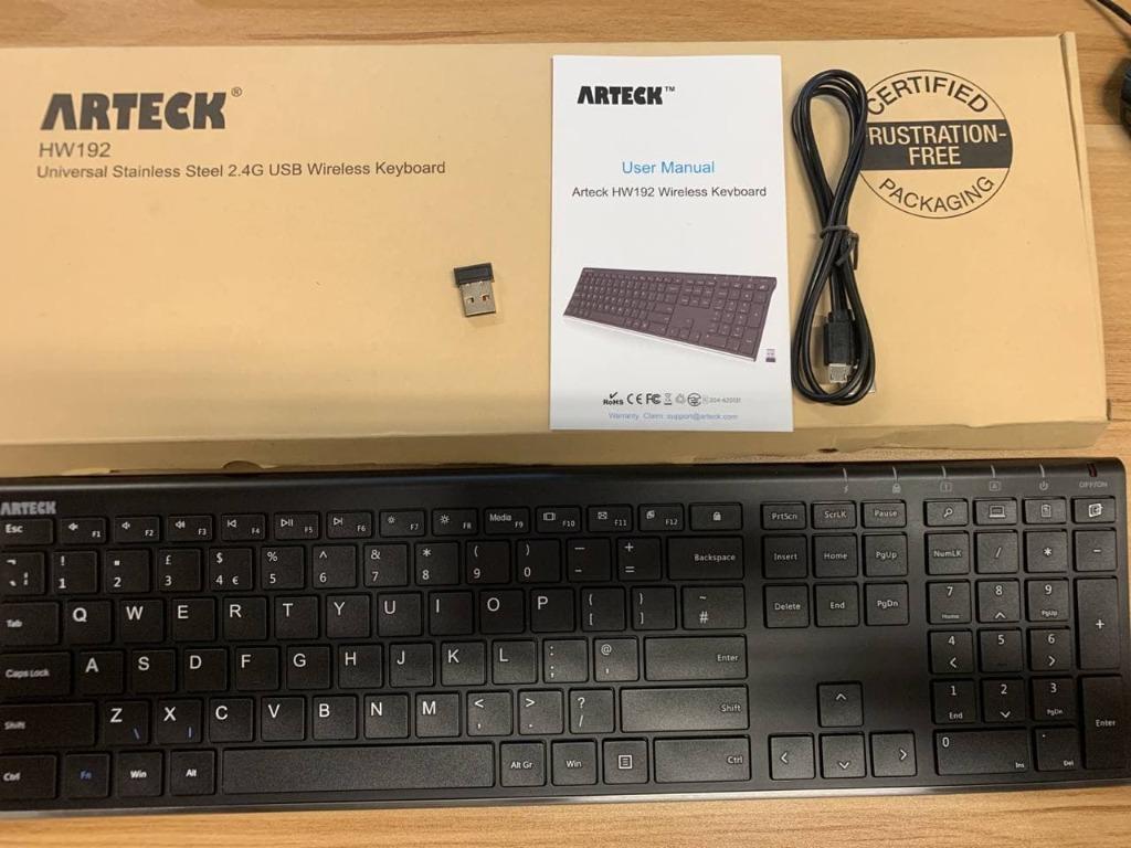 Arteck 2.4G Wireless Keyboard Stainless Steel Ultra Slim Full Size ...
