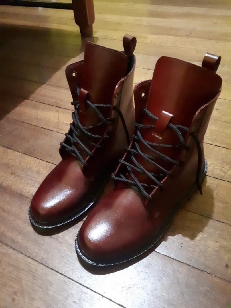 Dark red combat boots, Women's Fashion, Footwear, Boots on Carousell