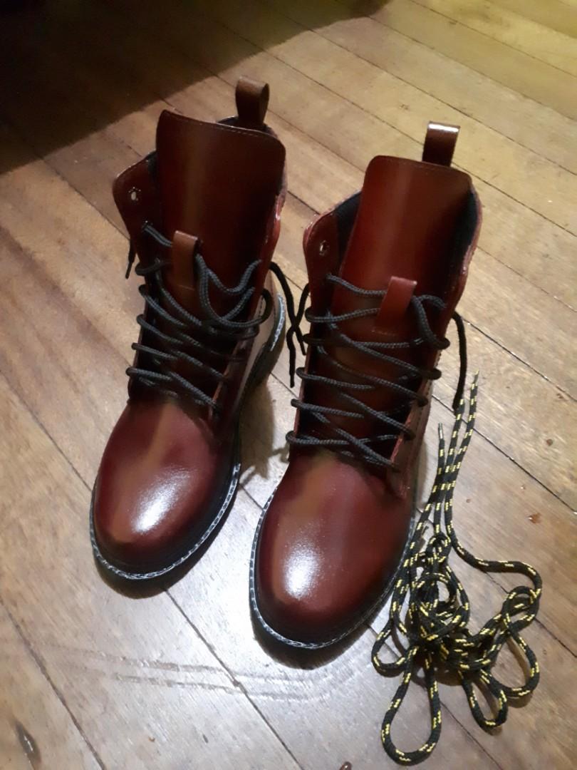 Dark red combat boots, Women's Fashion, Footwear, Boots on Carousell