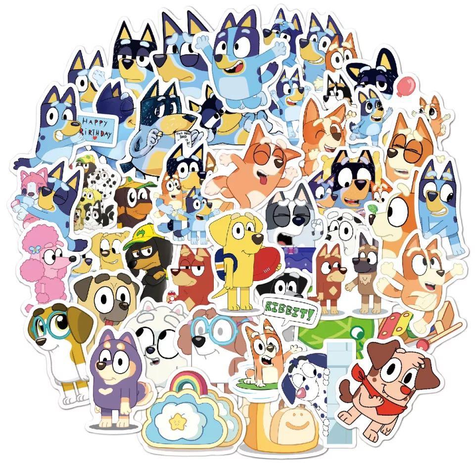 (Stickers) 50pc Bluey Blue Dog Disney American Animated Children Fun ...