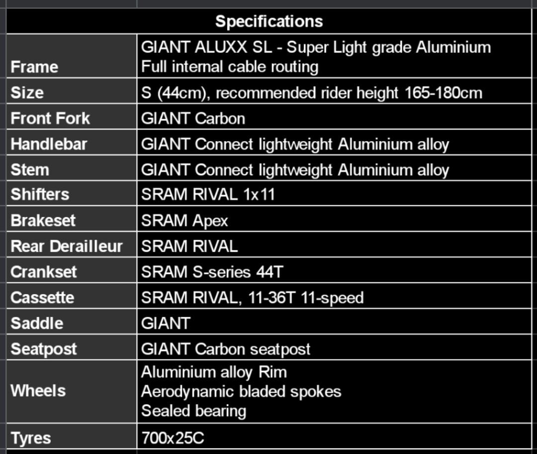 GIANT TCR 6600 SRAM Rival 1x11-speed Shimano 105 equivalent Rim Brakes ...