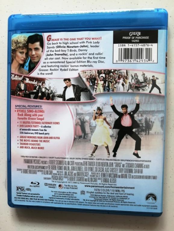 Grease (Genuine Blu-Ray, Amazon USA Imported Bluray, 1080p 16x9 Dolby ...
