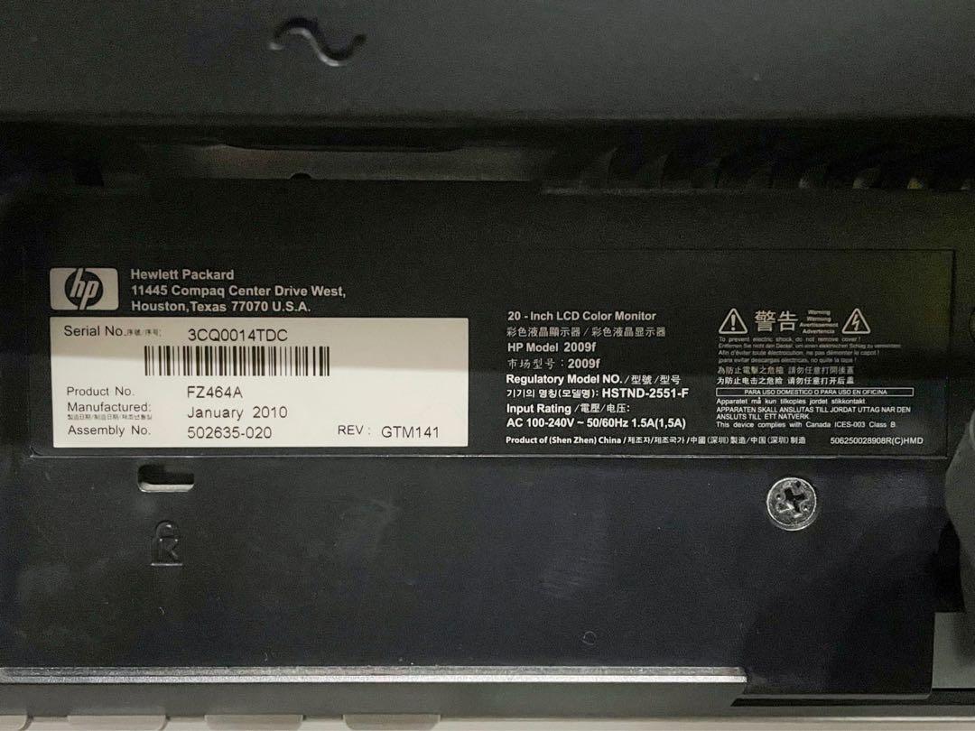 HP 2009f 20” Monitor, Computers & Tech, Desktops on Carousell