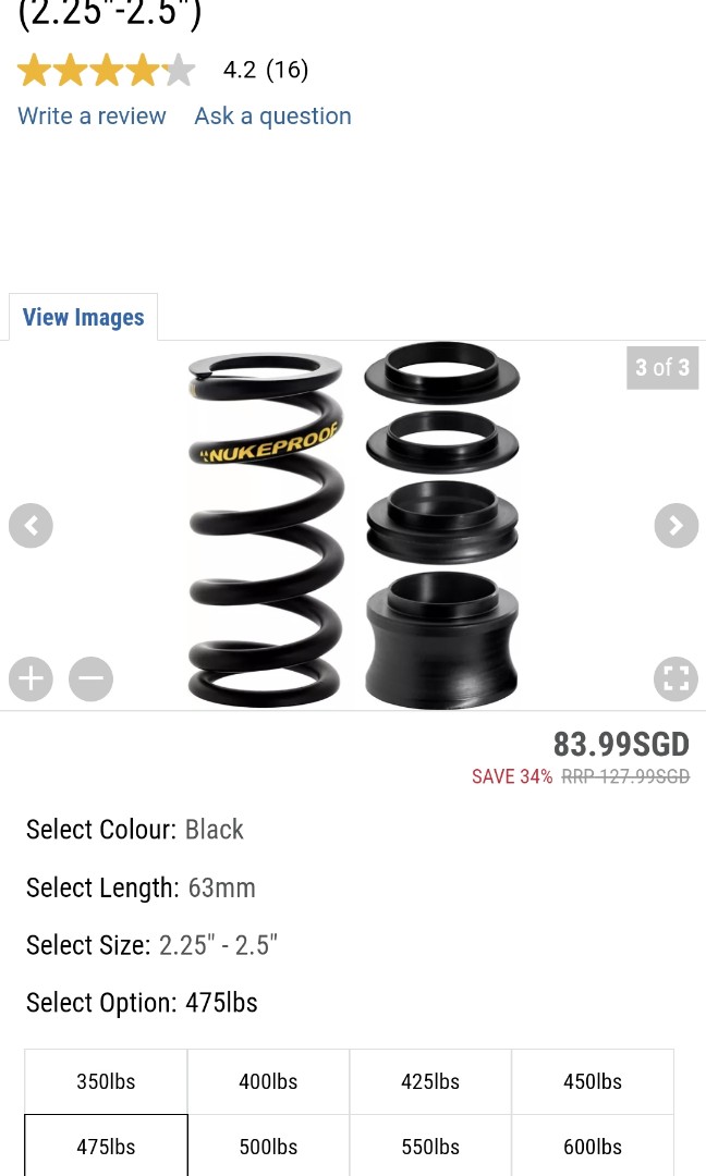 Nukeproof superlight enduro spring 2.25-2.5 475lbs, Sports Equipment ...