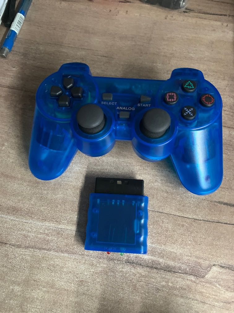 PS2 Wireless Controller 2.4G Transparent Blue Dual Vibration, Video ...