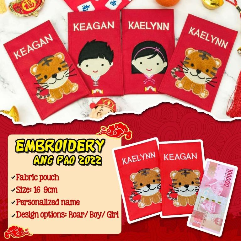 Reusable CNY ang bao red packets embroidery with name ANGBAO, Hobbies ...