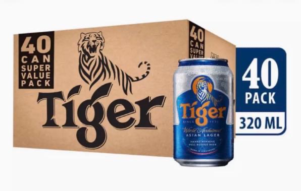 Tiger Beer 40 cans 320ml Super Value Pack, Food & Drinks, Alcoholic ...