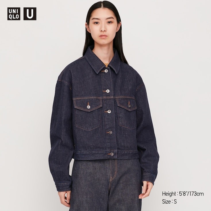 Uniqlo U Denim Cropped Jacket, Women's Fashion, Activewear on Carousell
