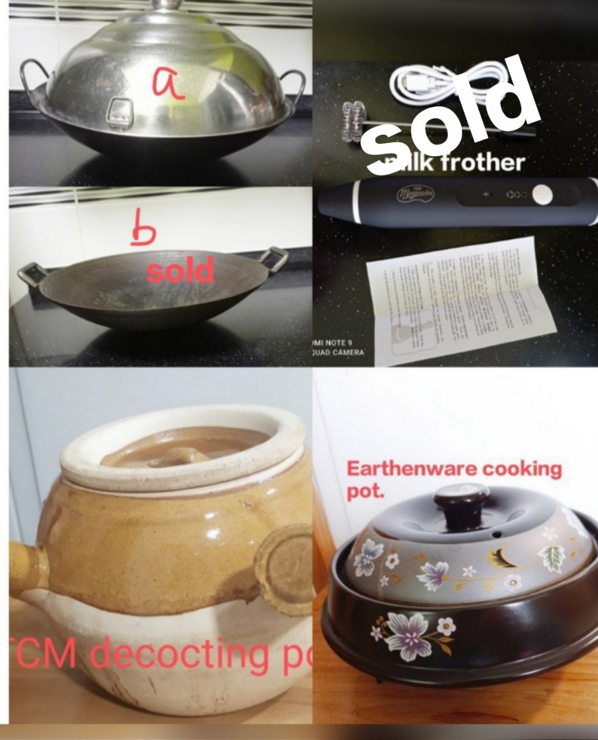 Antique deep casting iron frying pan. Casting iron flying wok. milk ...