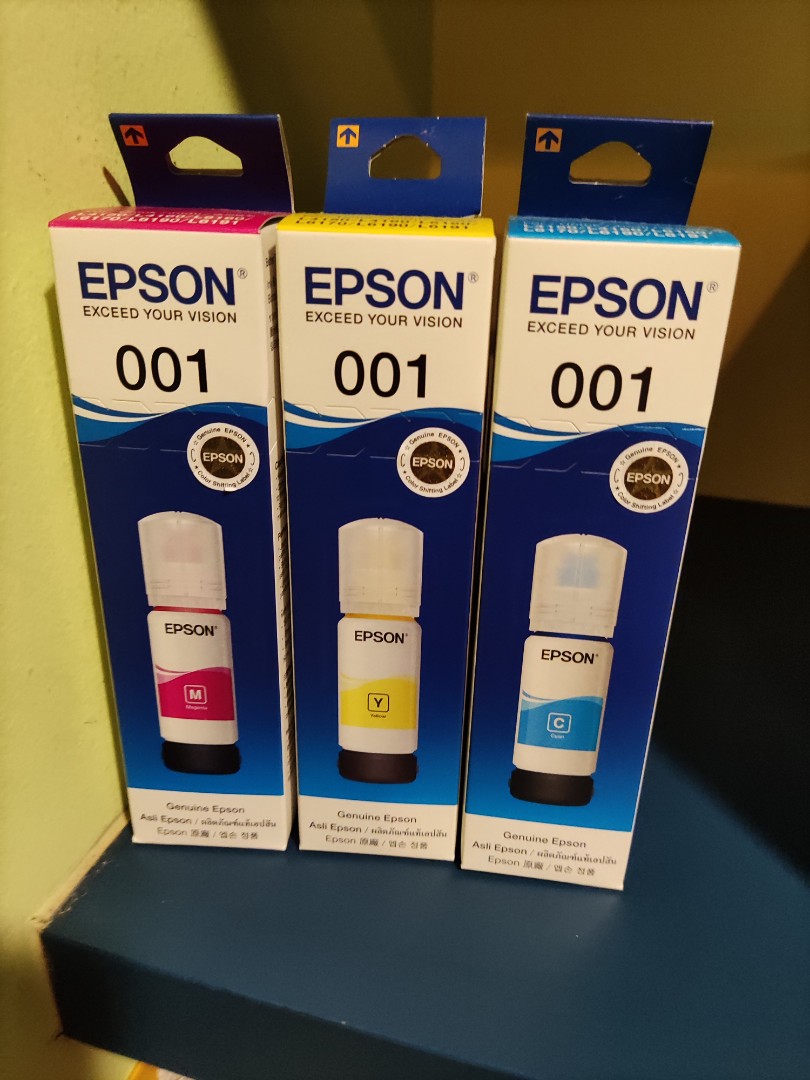 Epson ink bottle 001 YMC color, Computers & Tech, Printers, Scanners ...