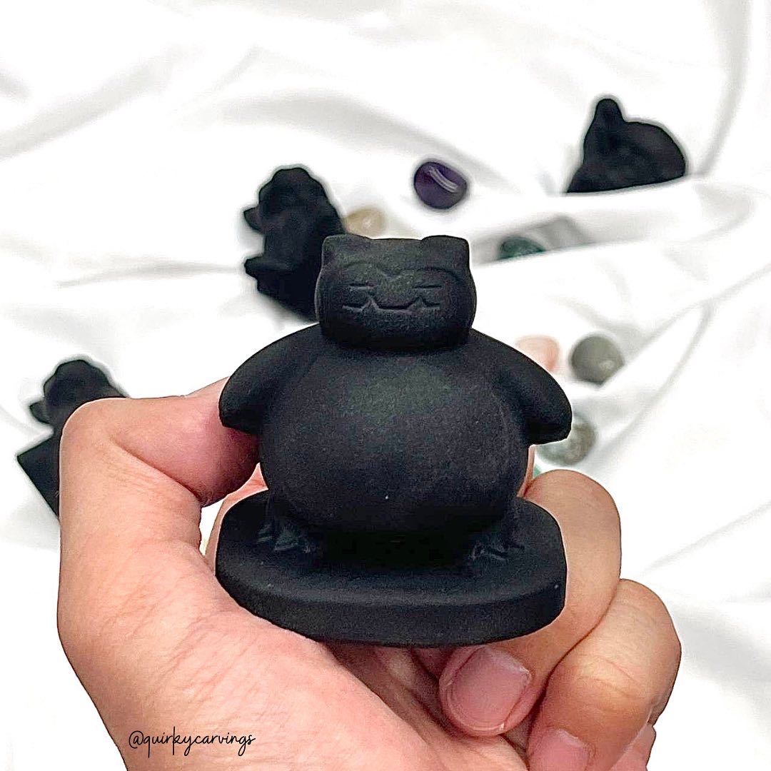 Matte obsidian hand-carved snorlax, Women's Fashion, Jewelry ...