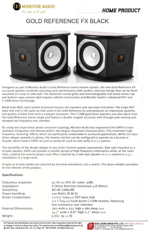 Monitor Audio Gold Reference FX Black, Audio, Soundbars, Speakers ...