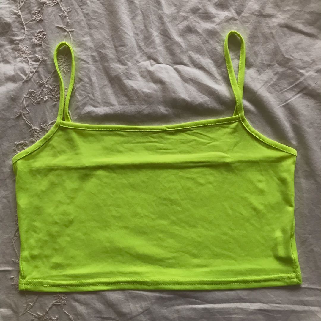 Neon Green Crop top, Women's Fashion, Tops, Sleeveless on Carousell
