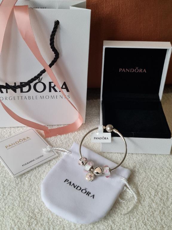 Pandora Japanese Sakura Bangle with 5 Charms, Women's Fashion, Jewelry ...