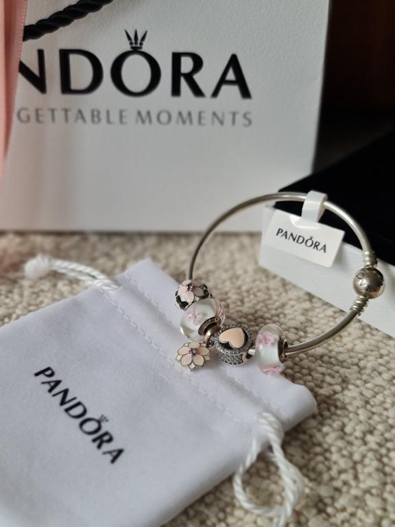 Pandora Japanese Sakura Bangle with 5 Charms, Women's Fashion, Jewelry ...