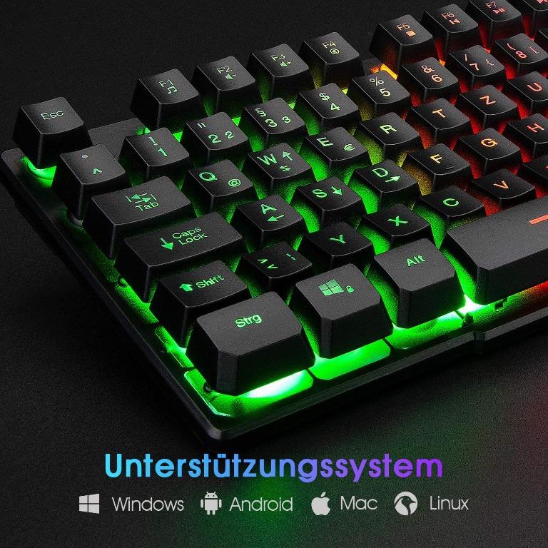 "Rii RK100+ Gaming Keyboard, 105 Keys, Mix Colour LED Backlit USB Wired ...