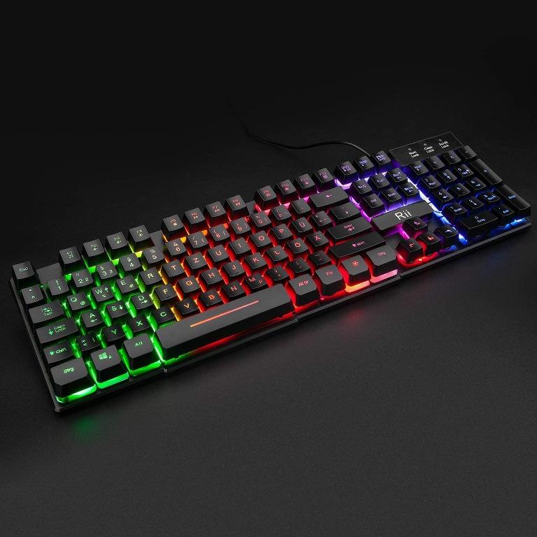 "Rii RK100+ Gaming Keyboard, 105 Keys, Mix Colour LED Backlit USB Wired ...