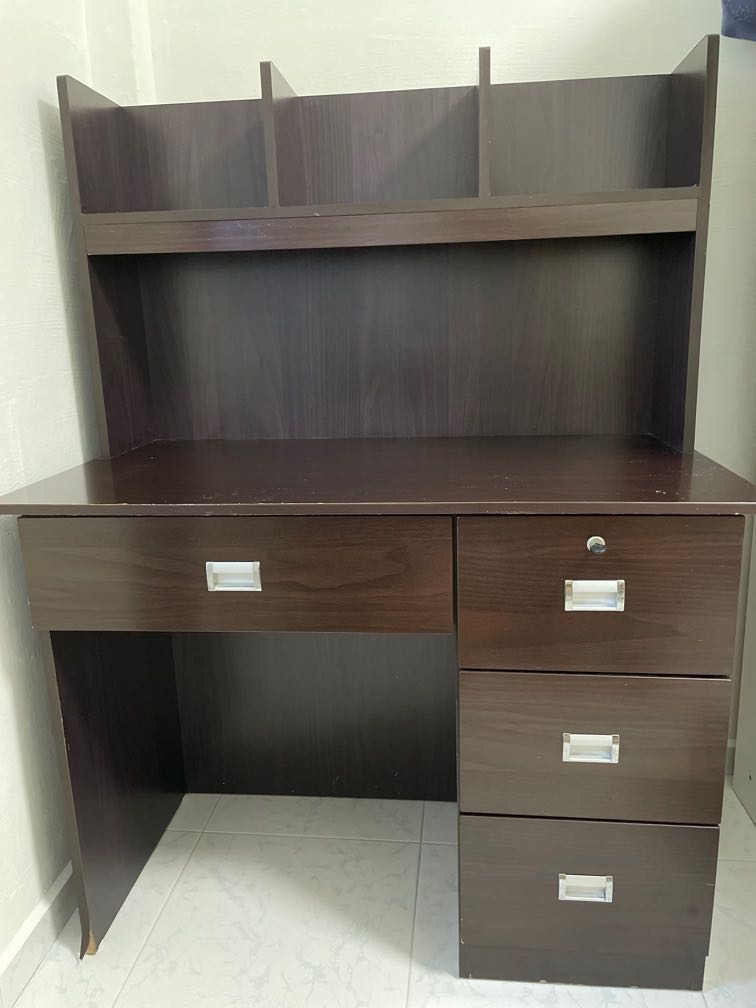 Solid wood study table with compartments, Furniture & Home Living ...