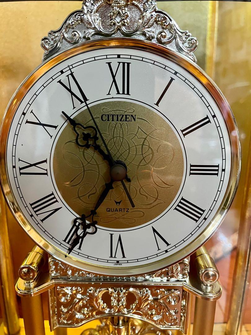 Vintage Rare Citizen Table Quartz Clock Brass wood 4 Pillars Gilded ...