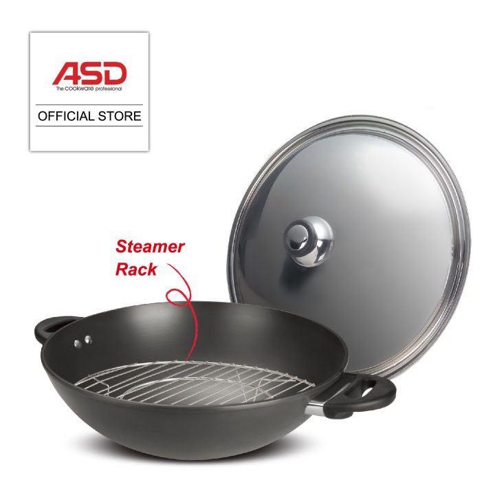 BNIB ASD anodised wok with steamer 40cm, TV & Home Appliances, Kitchen ...