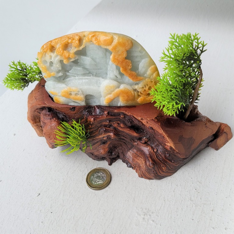 Certified Type A Jadeite Display Moonlight Bright Yellow Jade Landscape ...