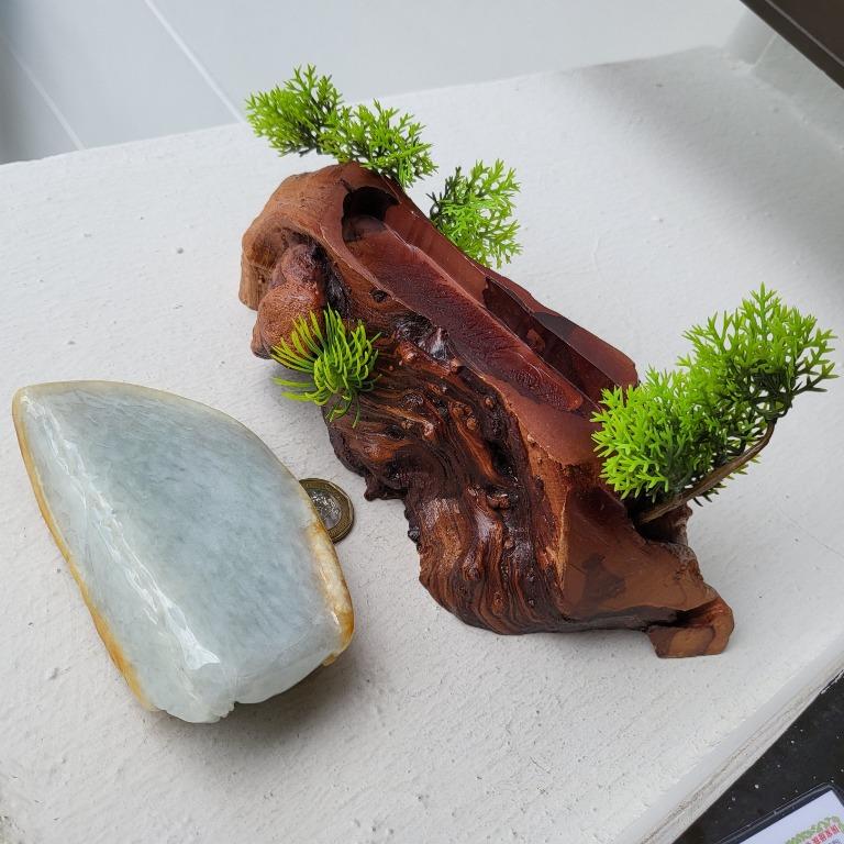 Certified Type A Jadeite Display Moonlight Bright Yellow Jade Landscape ...