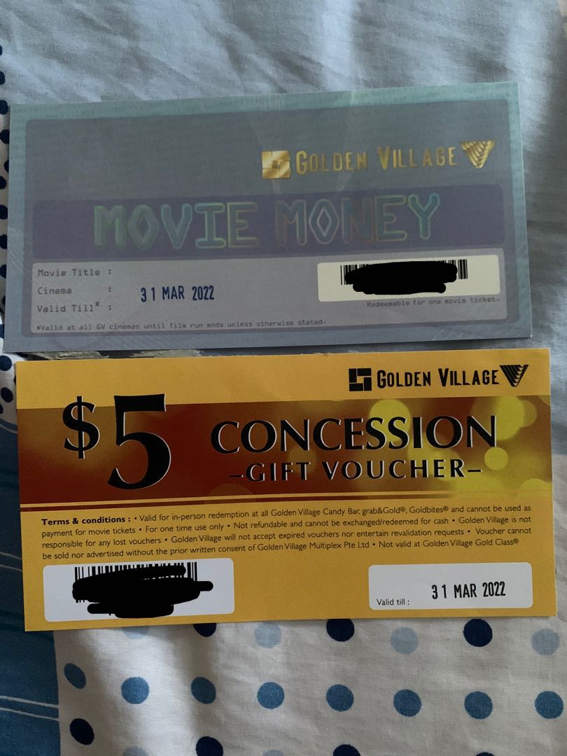 Golden Village Movie Money + $5 Concession Gift Voucher, Tickets ...