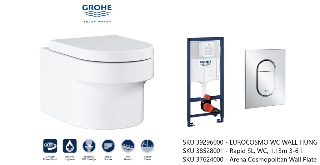 Grohe WC Wall Hung Set, Furniture & Home Living, Bathroom & Kitchen ...