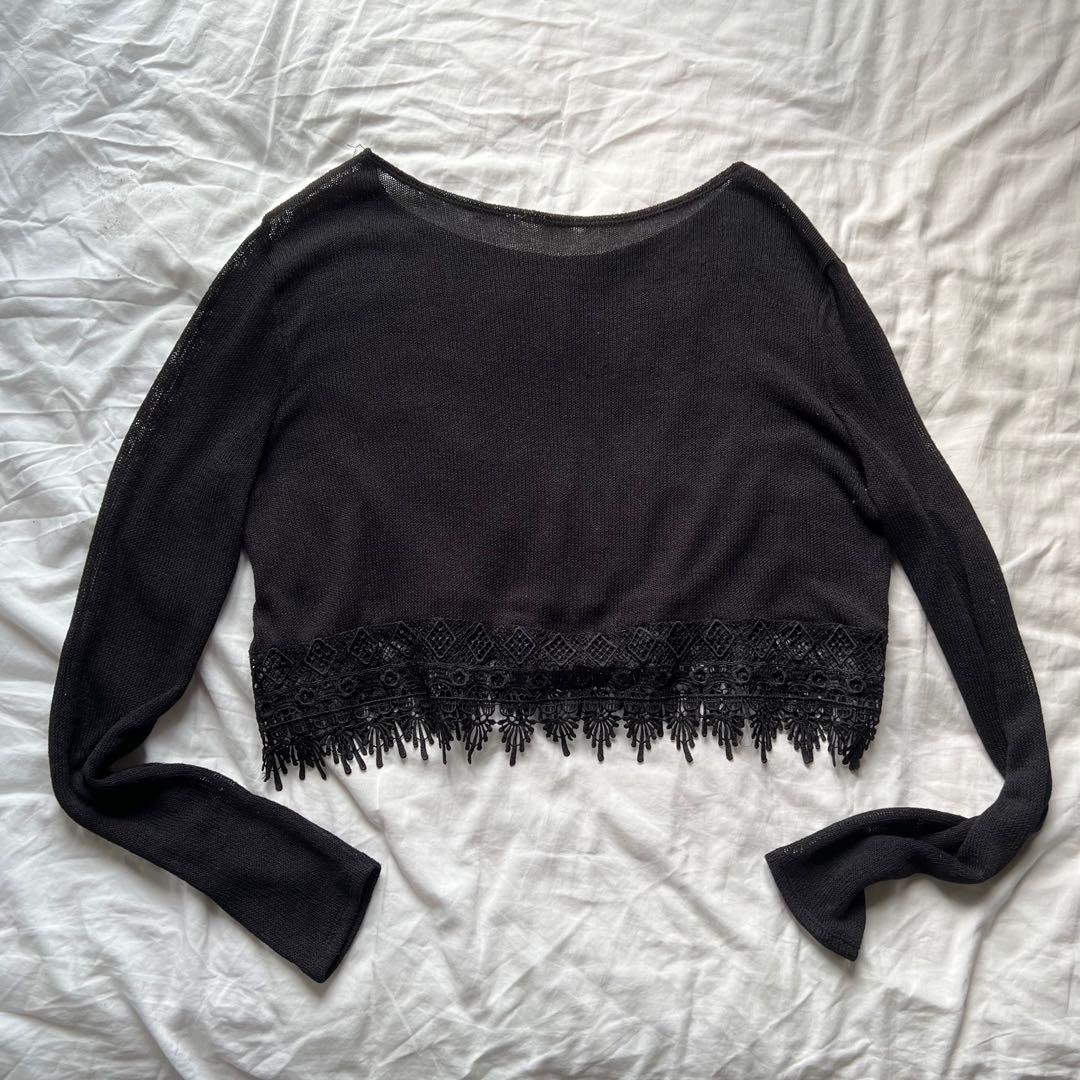 H&M black translucent crop top, Women's Fashion, Tops, Longsleeves on ...